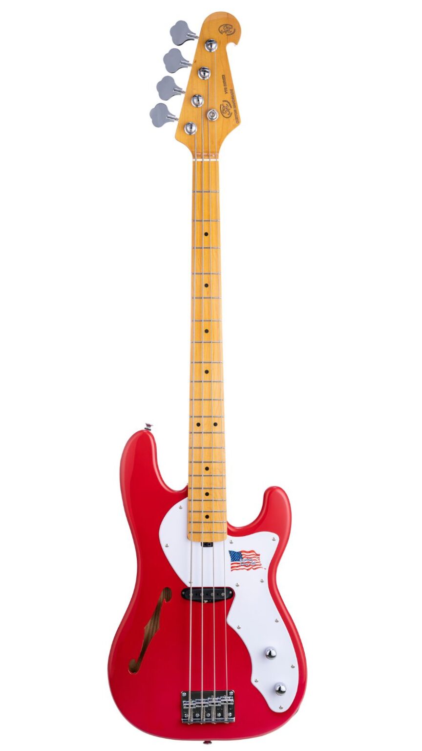 SX SBA2PH Semi Hollow Body Swamp Ash Bass | Maple Neck | Rosso Corsa Red